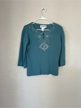 Joseph | Tops | Joseph A Vintage Teal Embellished Keyhole Knit Top ...